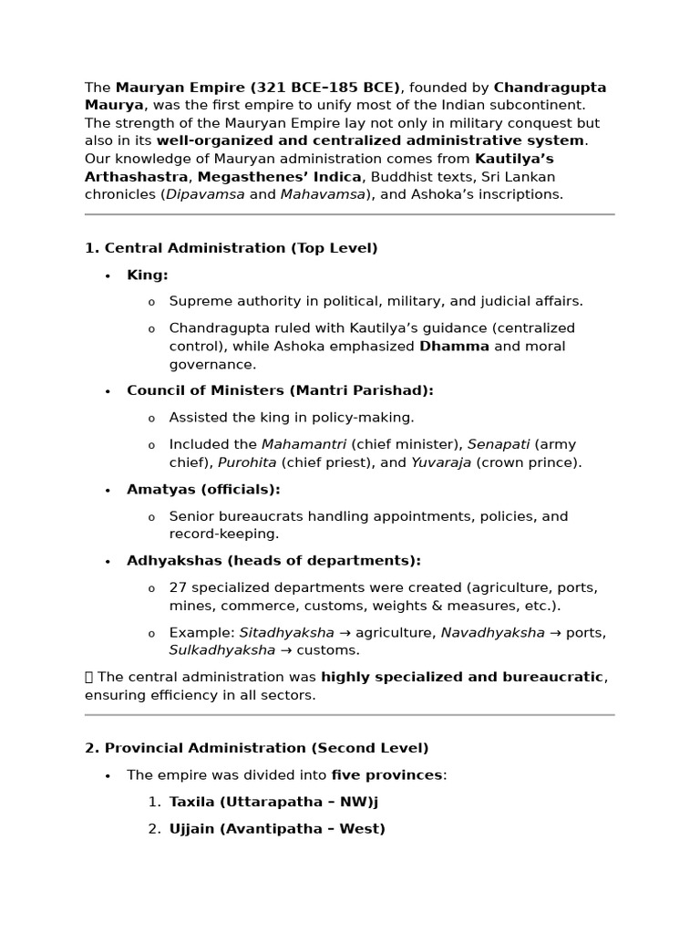 Mauryan Empire: Administrative Structure | PDF | Ashoka