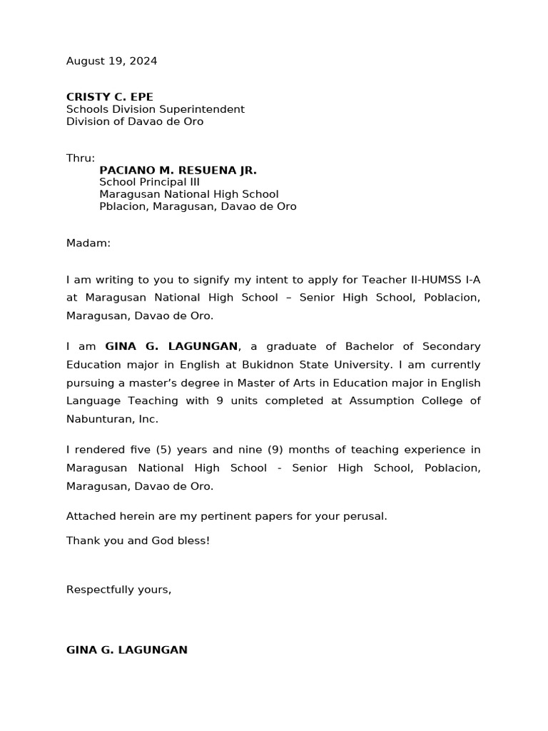 Application Letter Template | PDF