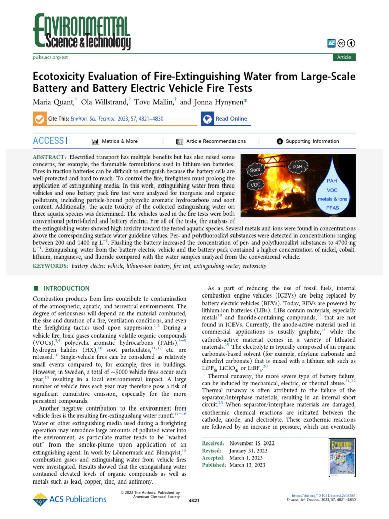 Ecotoxicity Evaluation of Fire-Extinguishing Water From Large-Scale ...