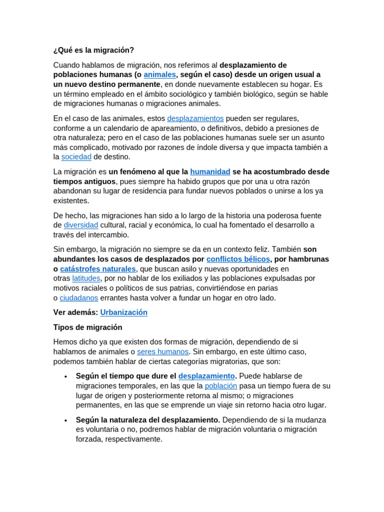 Tipos y causas de la migración humana | PDF | Migración humana | Sociedad