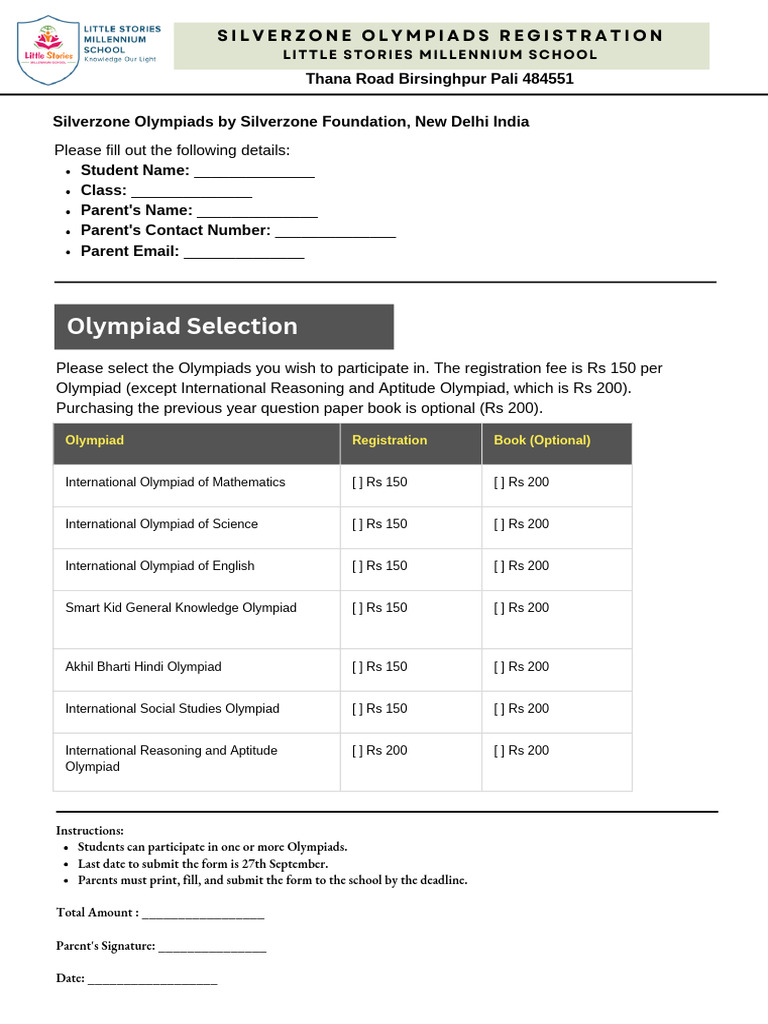 Silverzone Olympiad Registration 2025 | PDF