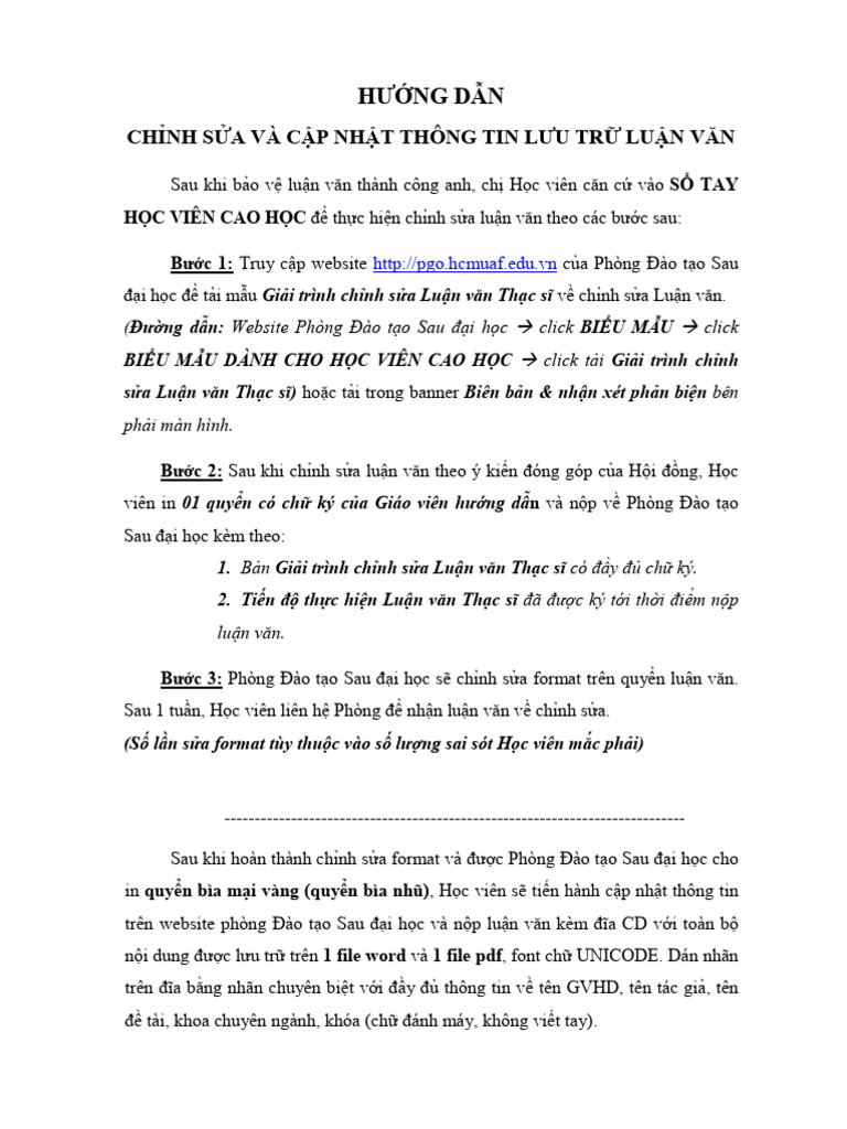 Huong Dan Chinh Sua Va Cap Nhat Thong Tin Luu Tru Luan Van | PDF