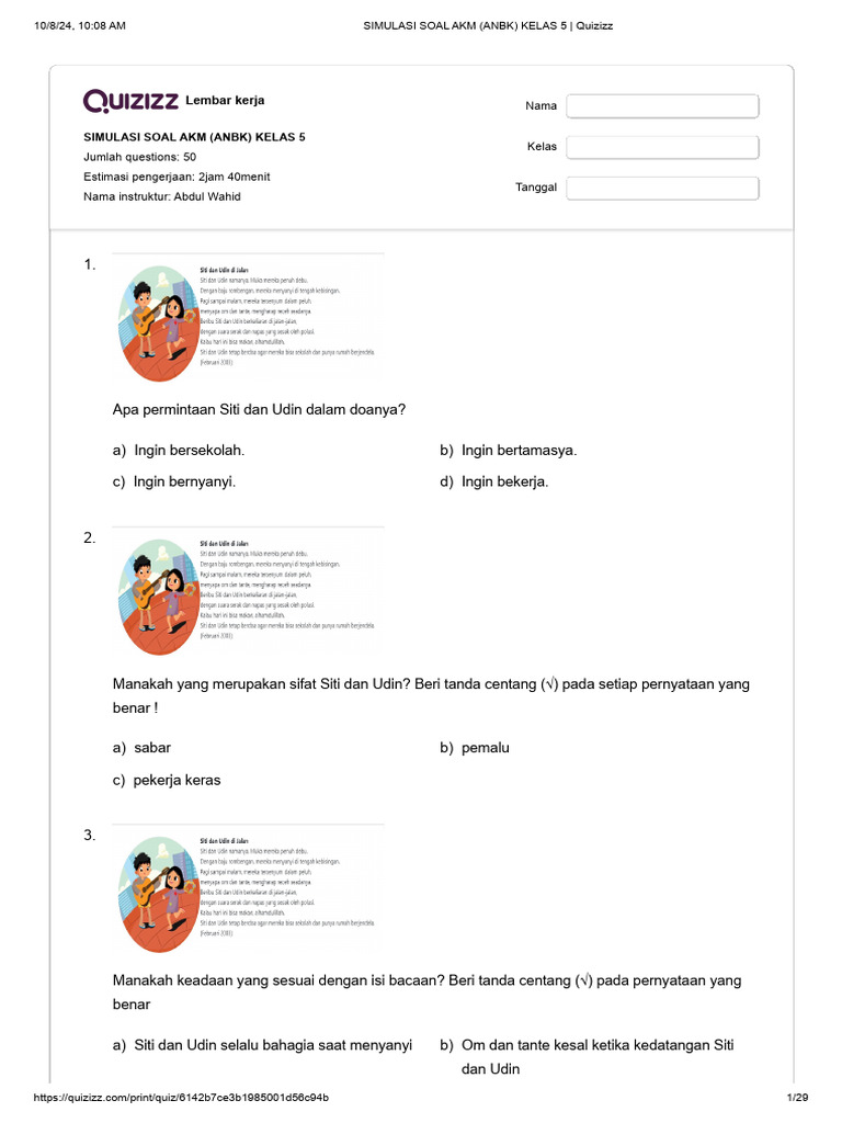 Simulasi Soal AKM Kelas 5 SD | PDF
