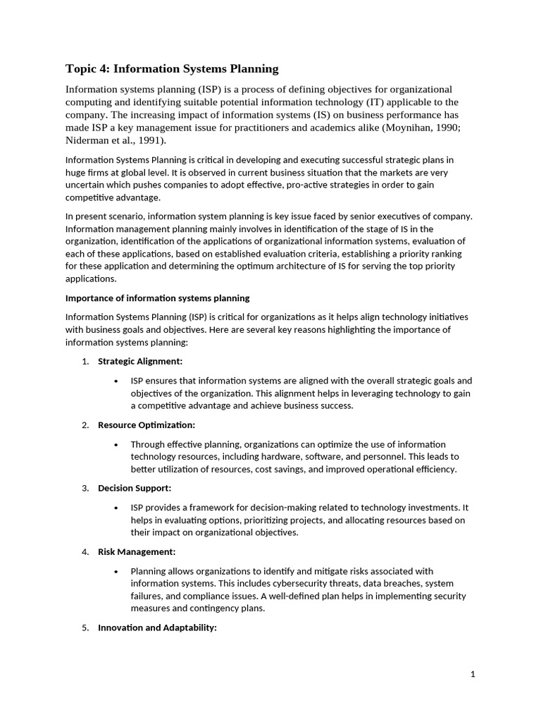 Topic 4. Information Systems Planning | PDF | System | Information