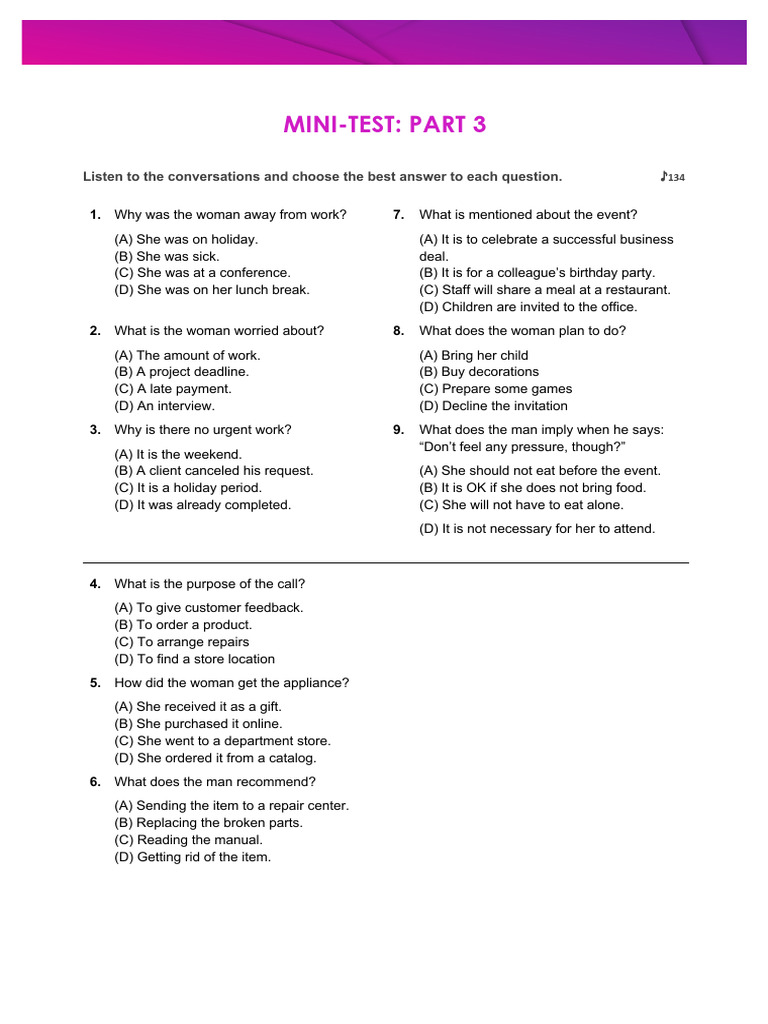 Mini-Test: Listening Comprehension | PDF | Baggage