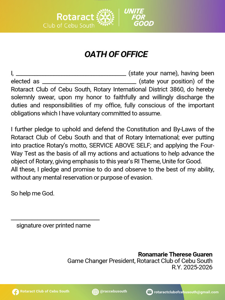 Rotaract Club of Cebu South Oath Ceremony | PDF | Oath Of Office