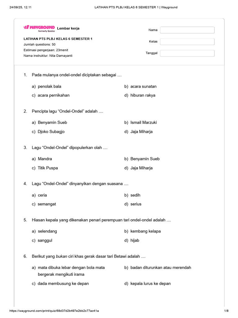 Latihan PTS PLBJ Kelas 6 Semester 1 | PDF