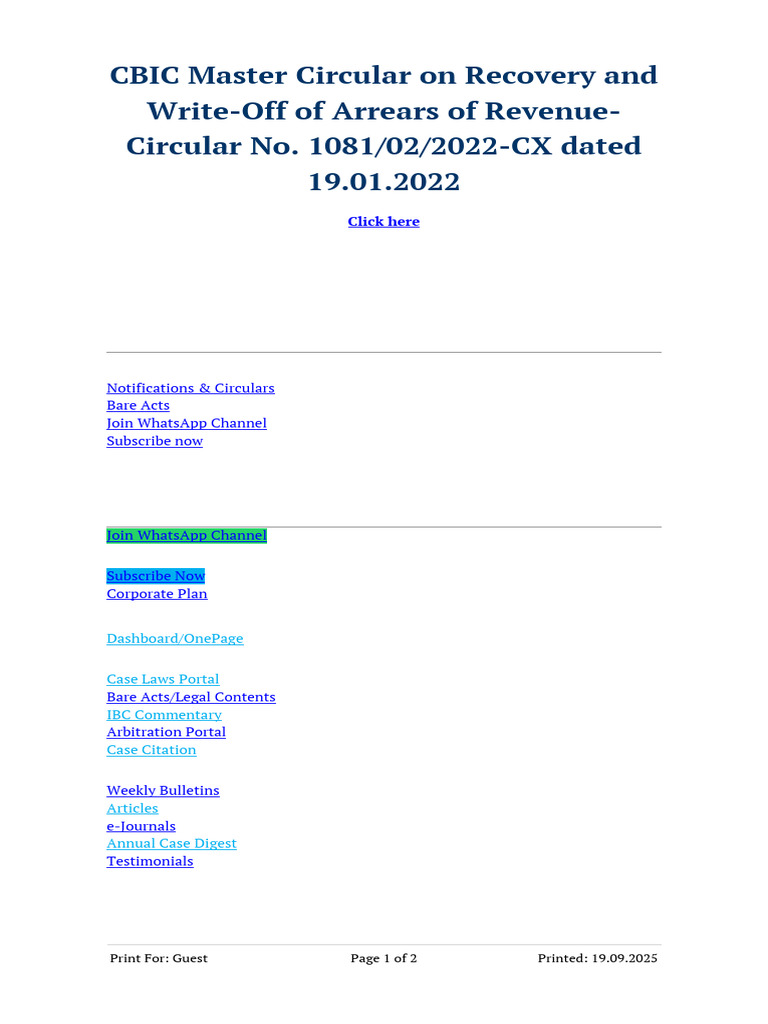 CBIC Master Circular on Revenue Recovery | PDF
