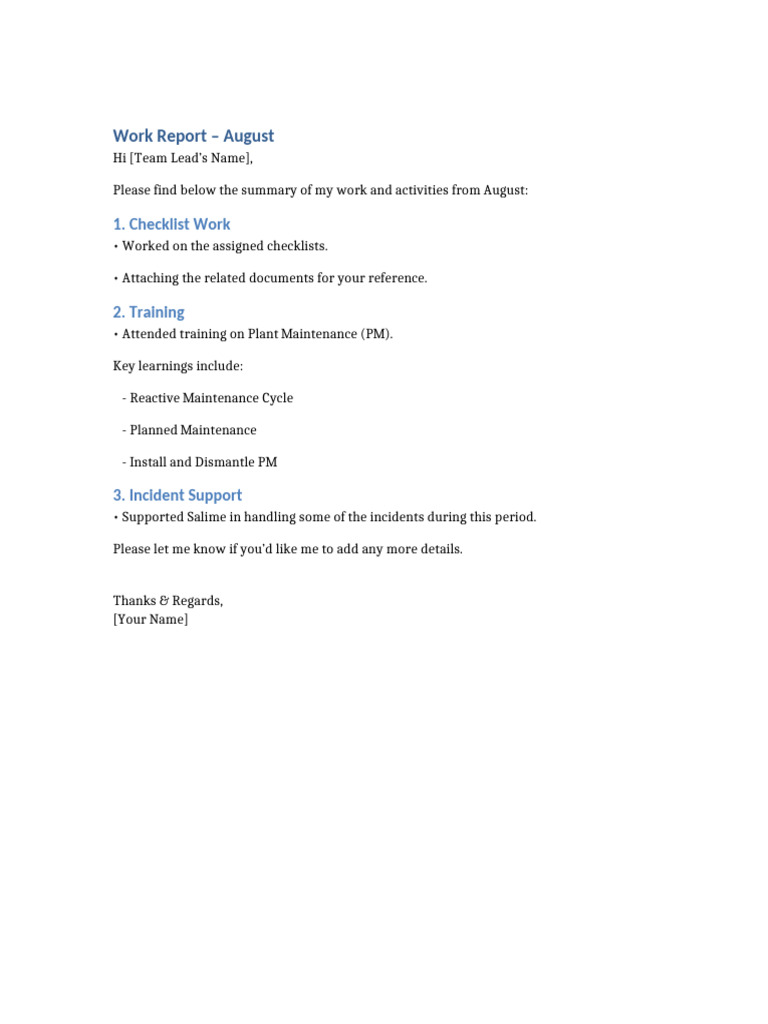 August Work Report | PDF