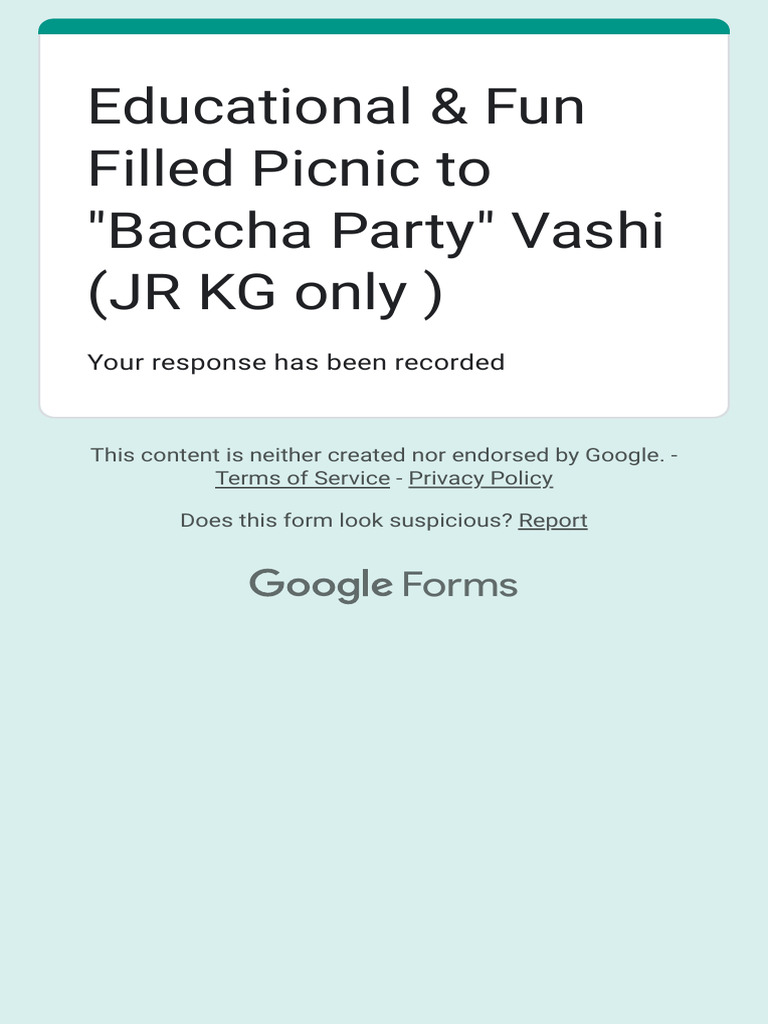 Baccha Party Picnic Registration Form | PDF