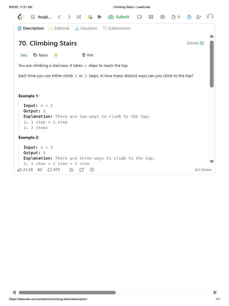 Climbing Stairs - LeetCode | PDF