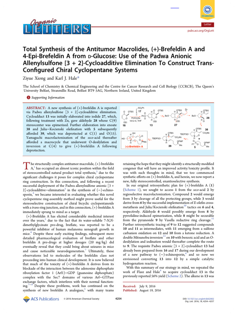 Synthesis of Antitumor Brefeldin A | PDF | Alkene | Aldehyde