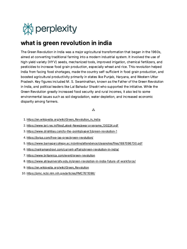 What Is Green Revolution in India | PDF