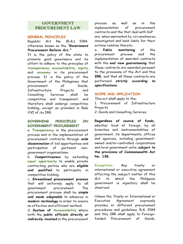 Government Procurement Law Overview | PDF | Procurement | Specification ...