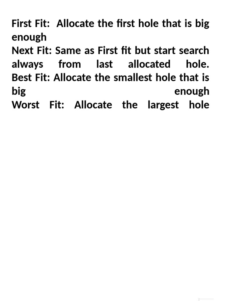 First Bit, Next Fit, Best Fit, Worst Fit | PDF
