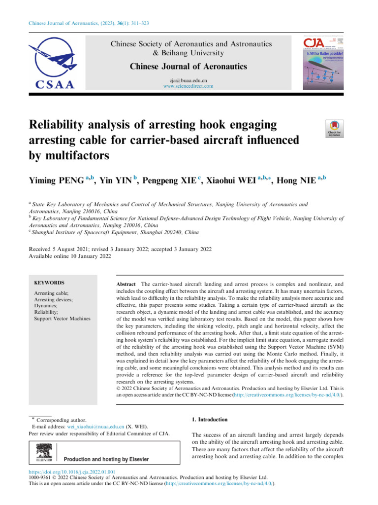 Reliability Analysis of Arresting Hook Engaging Arresting Cable For ...