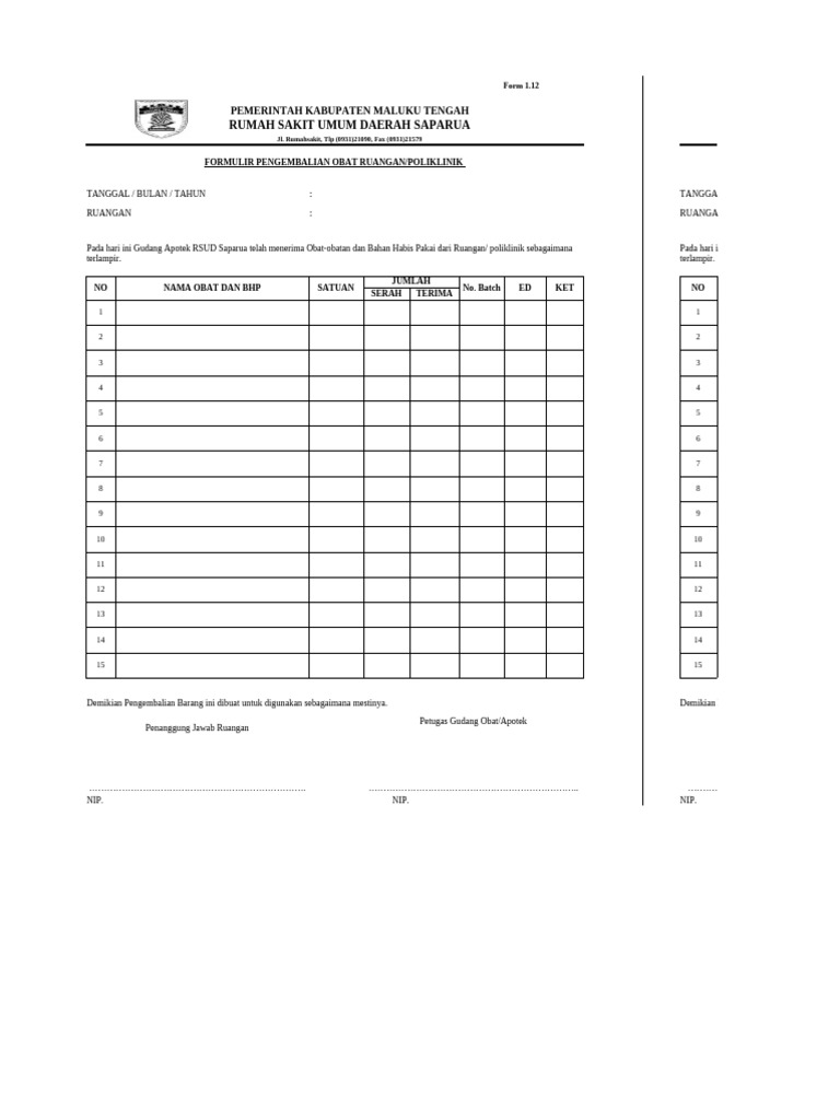 Form 1.12 Pengembalian Obat Dari Ruangan | PDF