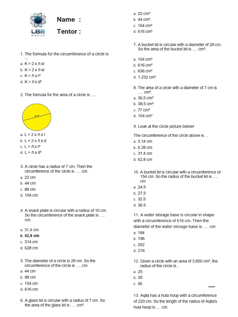 Circle Test - Nexus LBB | PDF | Area | Circle