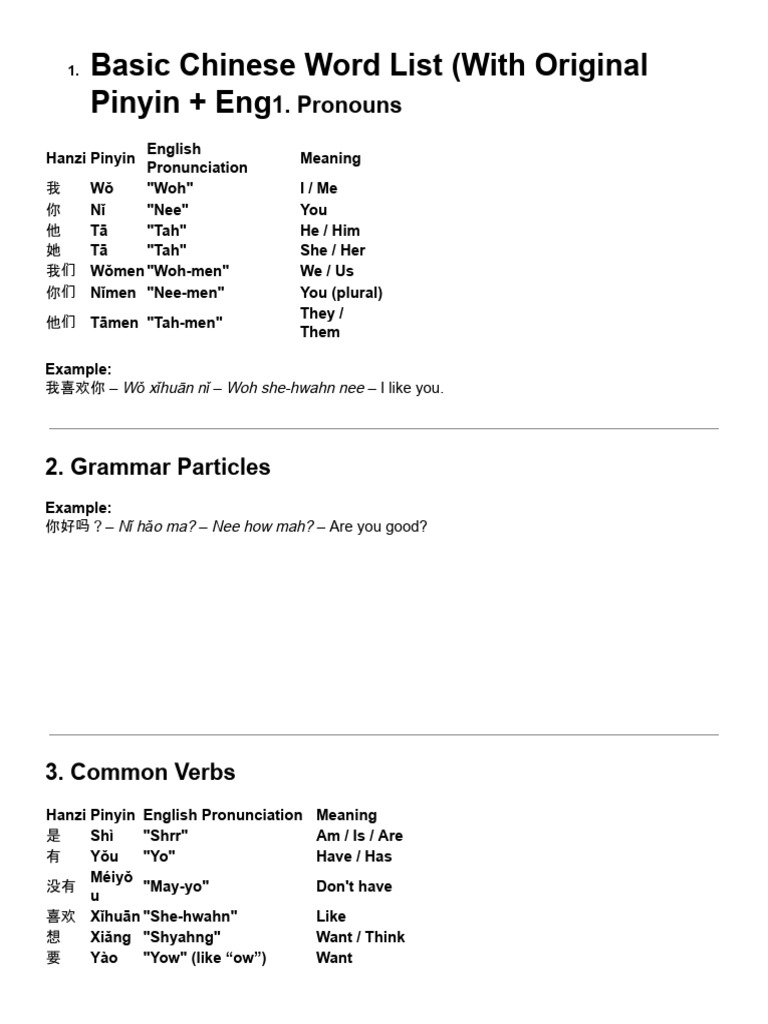 Chinese Pronouns and Basic Words | PDF | Grammar | Linguistic Morphology