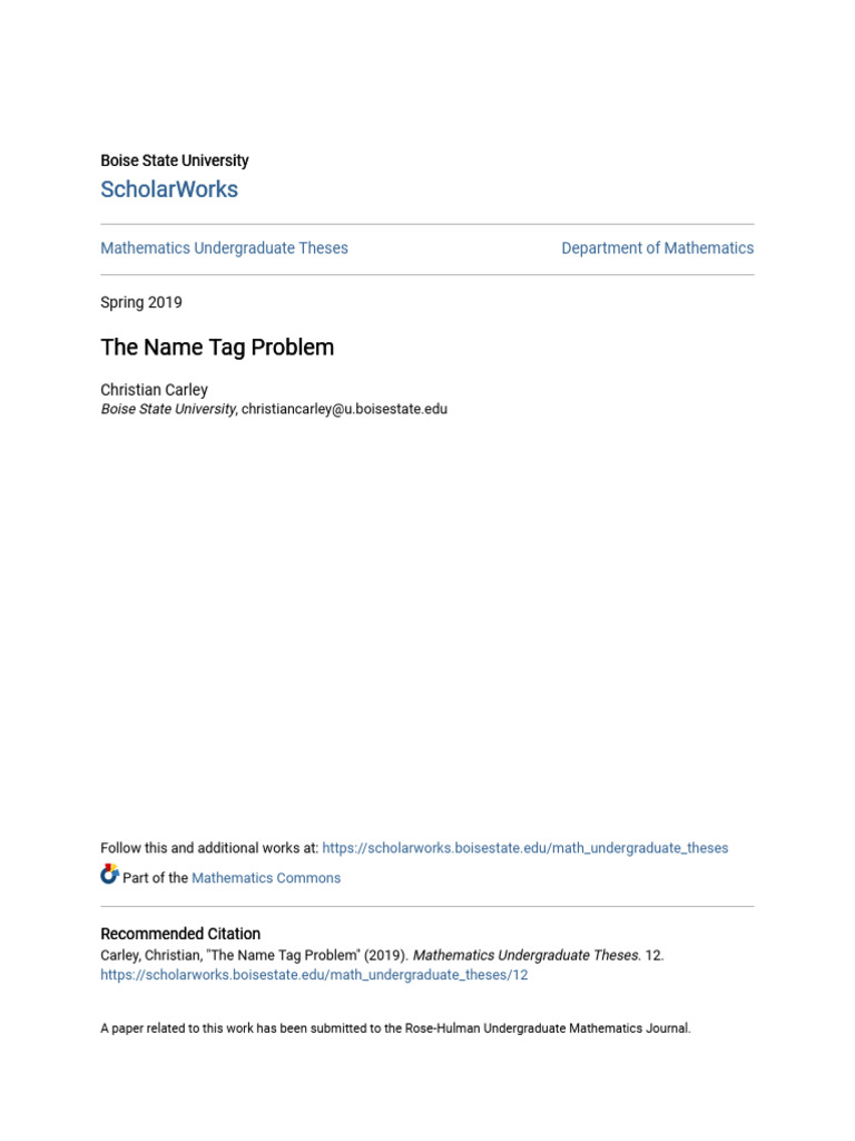 The Name Tag Problem | PDF | Function (Mathematics) | Group (Mathematics)
