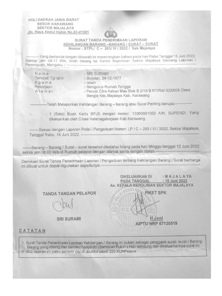Surat Keterangan Kepolisian - Supendi | PDF
