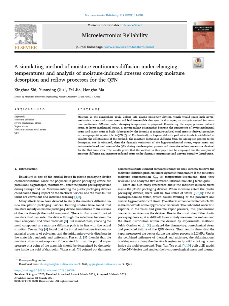 Moisture Diffusion in QFN Packages | PDF | Diffusion | Humidity