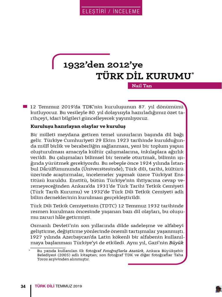 Nail Tan - 1932’den 2012’ye Türk dil Kurumu | PDF