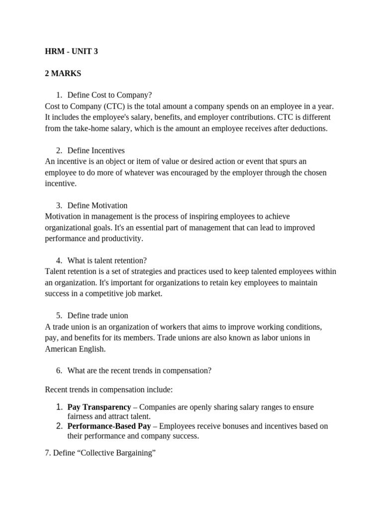 Human Resource Management Unit 3 | PDF | Employment | Labor Relations