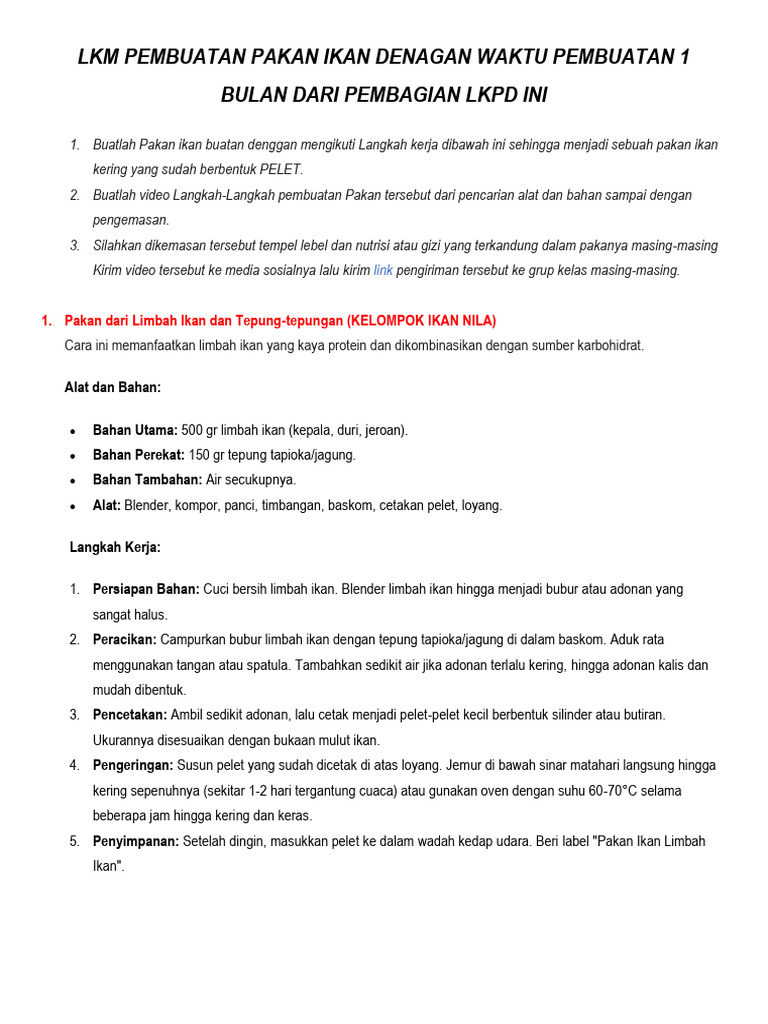 LKPD Pembuatan Pakan Ikan Tetu Tetu | PDF