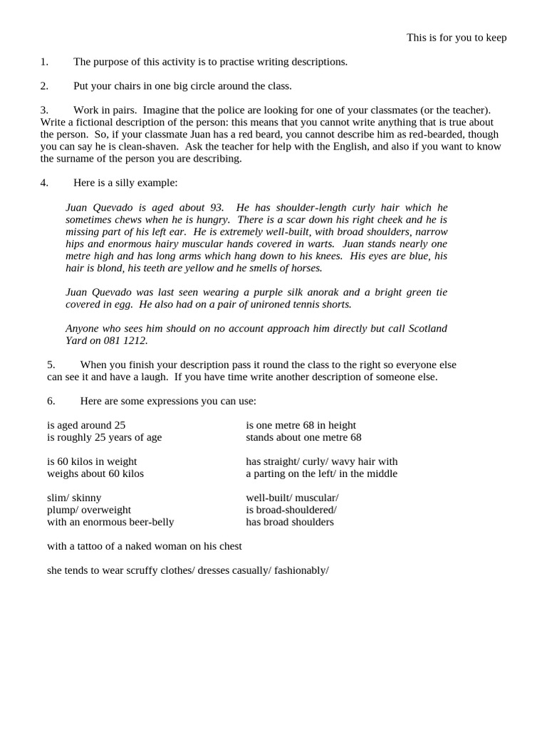 Written Personal Description | PDF