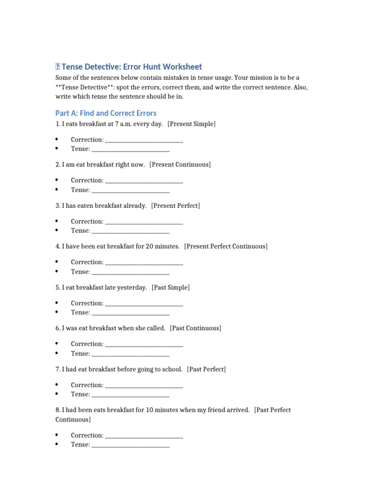 Tense Detective Error Hunt | PDF | Grammatical Tense | Language Mechanics