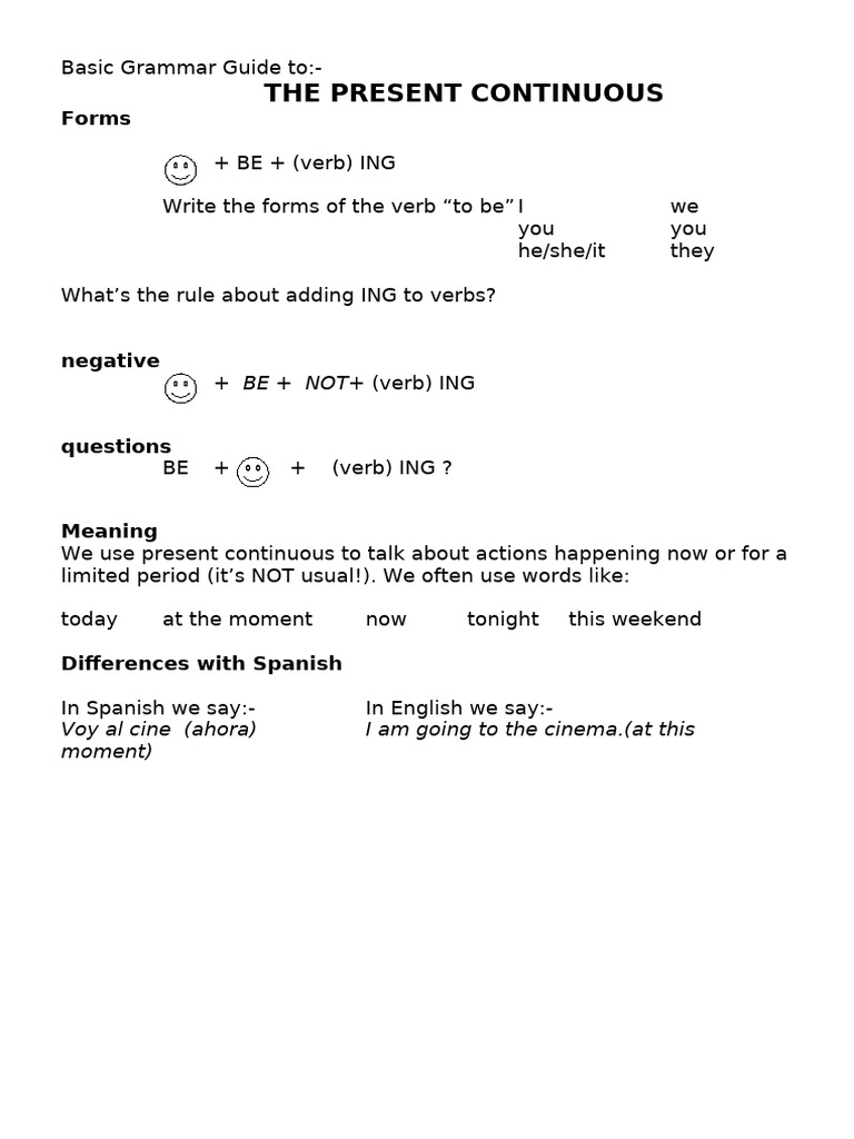 Present Continuous Grammar Guide | PDF