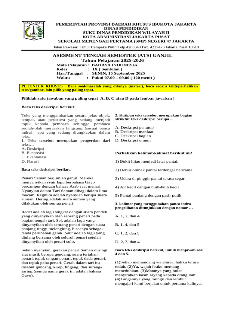 Soal Ats B.indo Kelas 9 | PDF