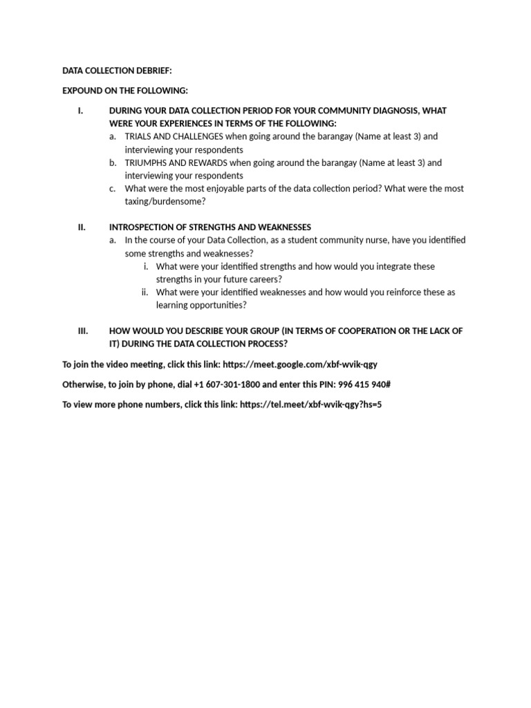 Data Collection Debrief | PDF