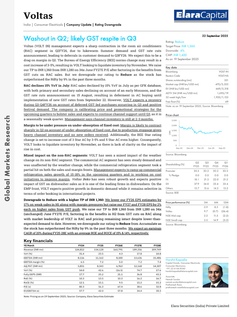 Voltas Q2FY26 Outlook: GST Impact Analysis | PDF | Equity (Finance ...