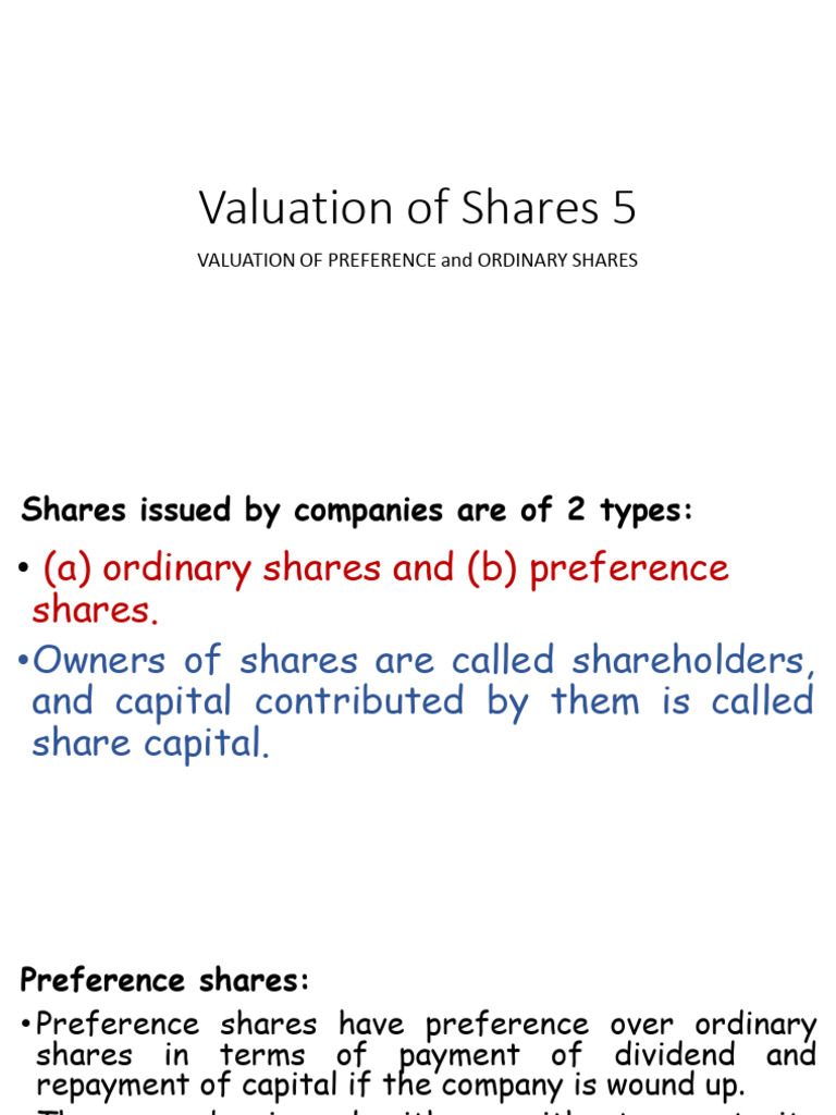 Share Valuation: Preference vs Ordinary | PDF | Preferred Stock | Dividend