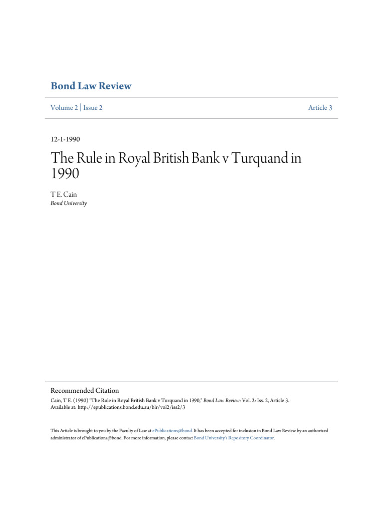 Rule in Royal British Bank v Turquand | PDF