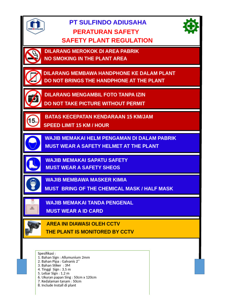 Safety Regulations for PT Sulfindo Adiusaha | PDF