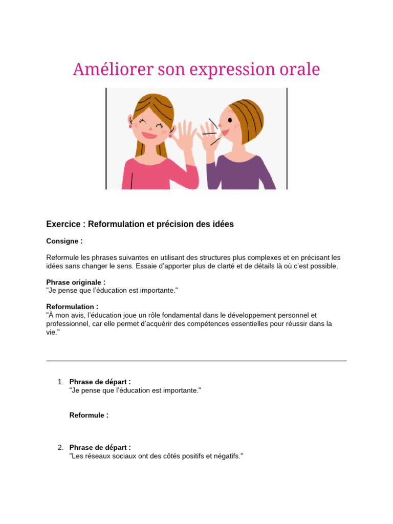 Améliorer son expression orale par la reformulation | PDF | Réseautage ...