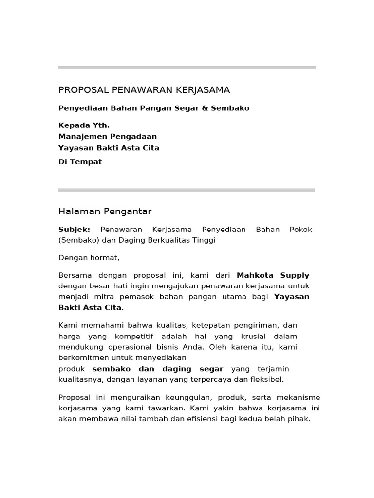 Contoh proposal penawaran yang benar Dan baik | PDF