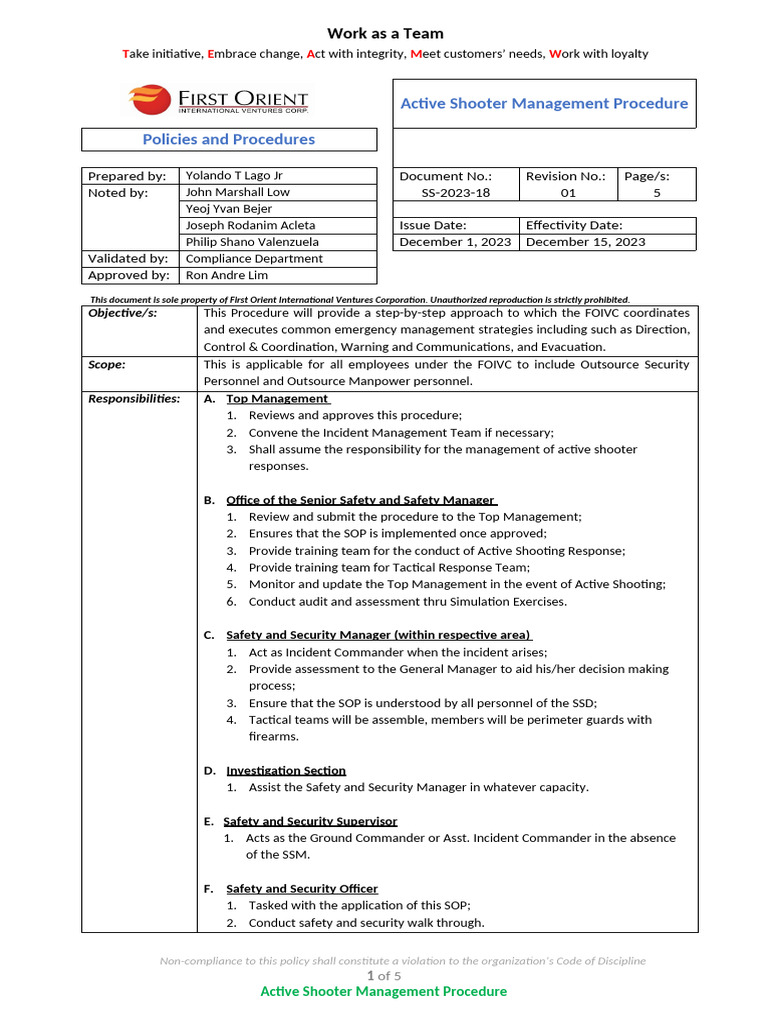 Active Shooter Response Procedure Guide | PDF | Regulatory Compliance