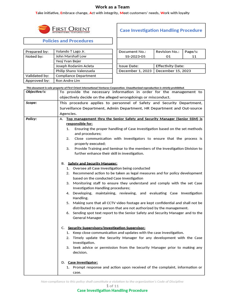 Case Investigation Handling Procedures | PDF | Prosecutor | Affidavit