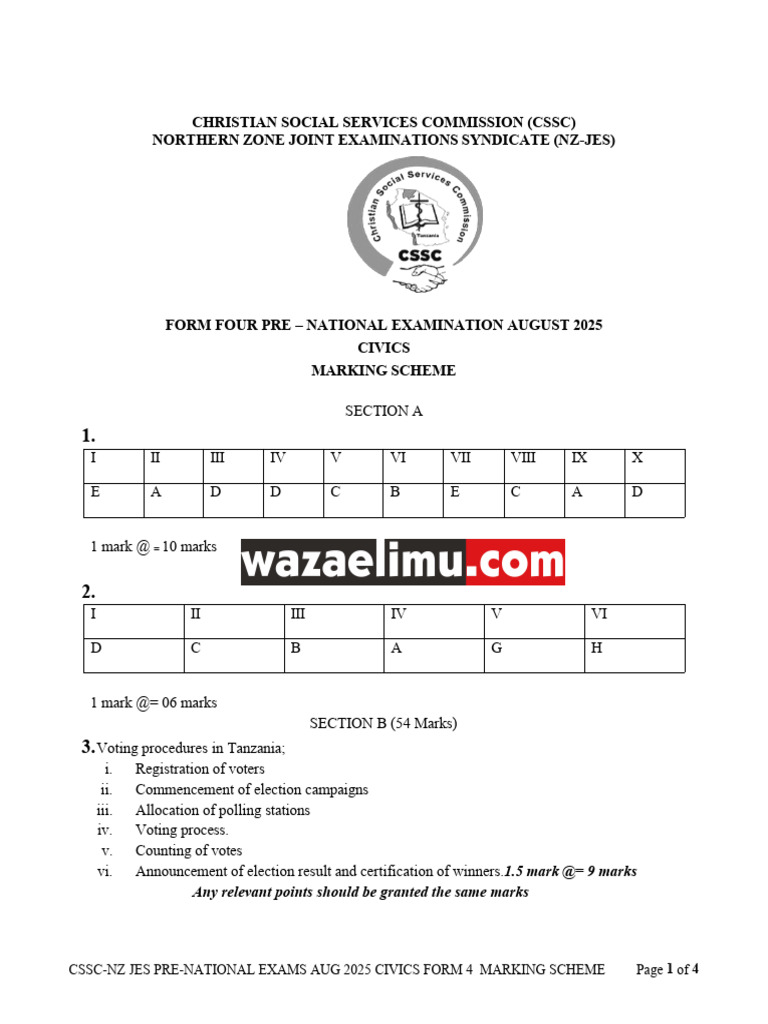 Civics Form 4 Marking Scheme | PDF | Globalization | Economies
