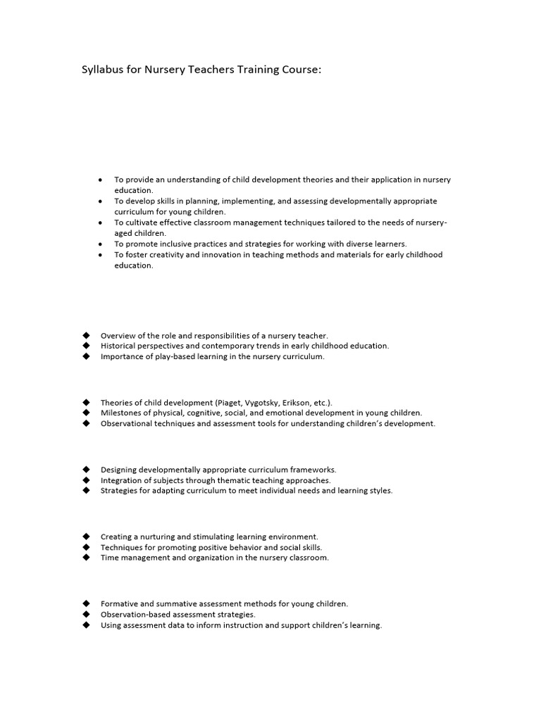 Nursery Teacher Training Course Syllabus | PDF | Child Development ...