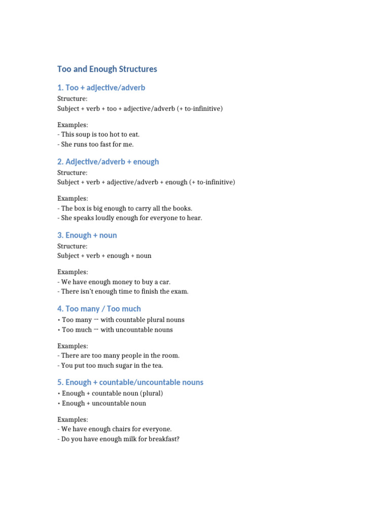 Too and Enough Structures | PDF