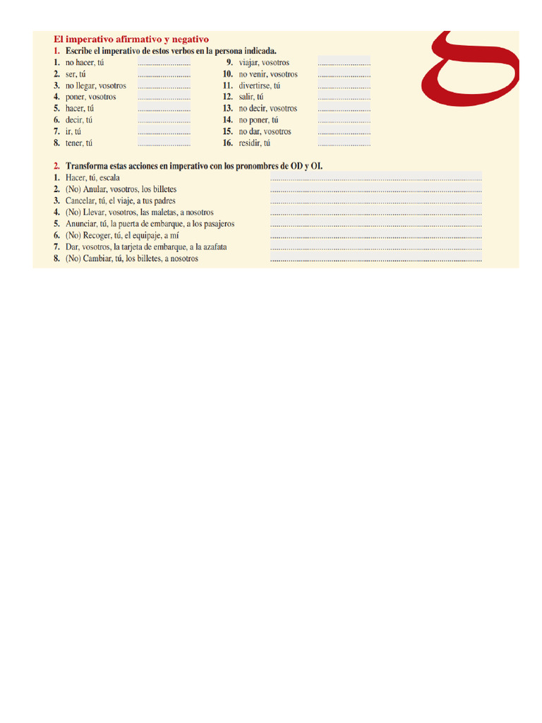 El Imperativo Afirmativo y Negativo Ejercicios | PDF
