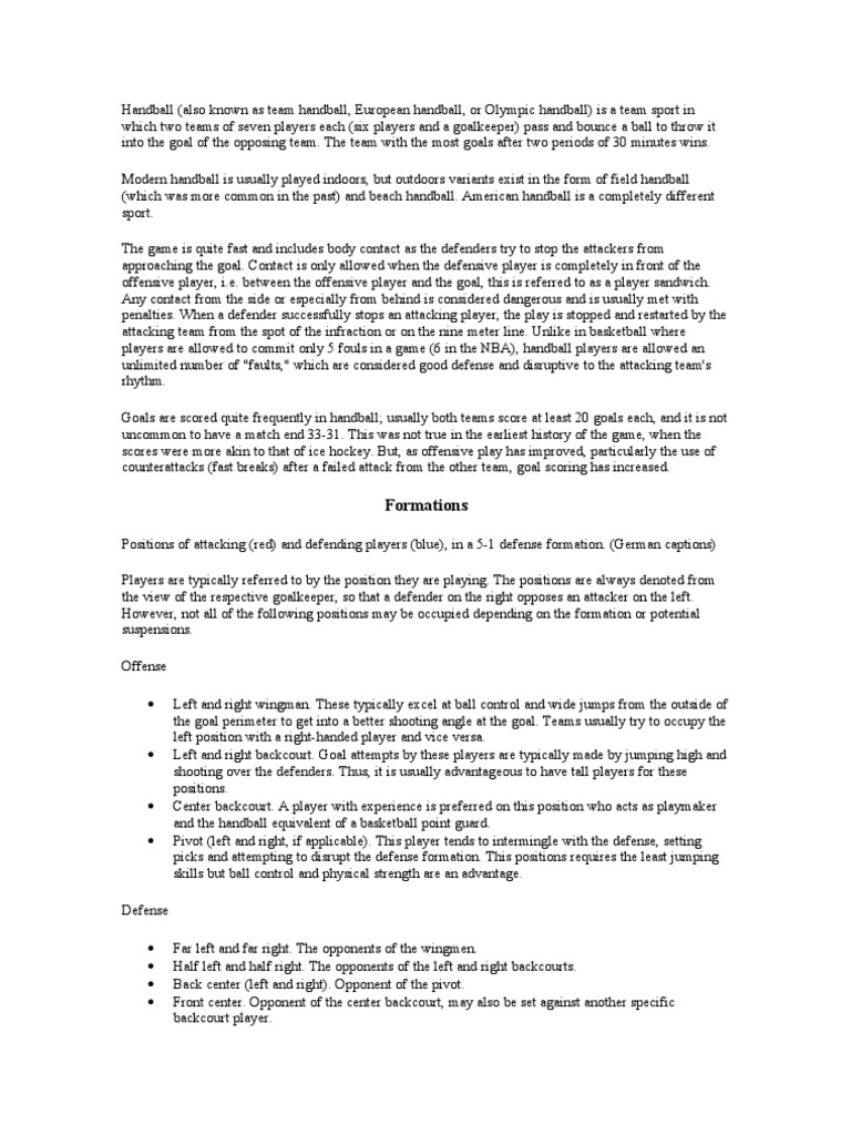 Handball Definition and Positions | PDF | Basketball Positions | Ball Games