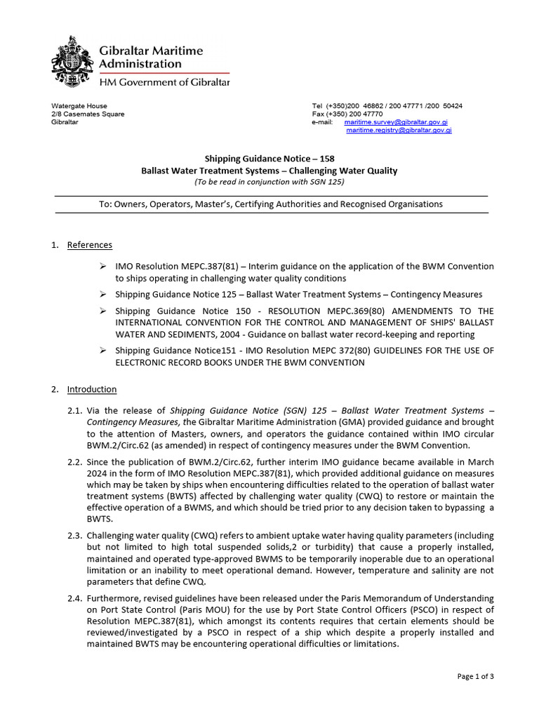 SGN 158 - Ballast Water Treatment Systems - Challenging Water Quality | PDF