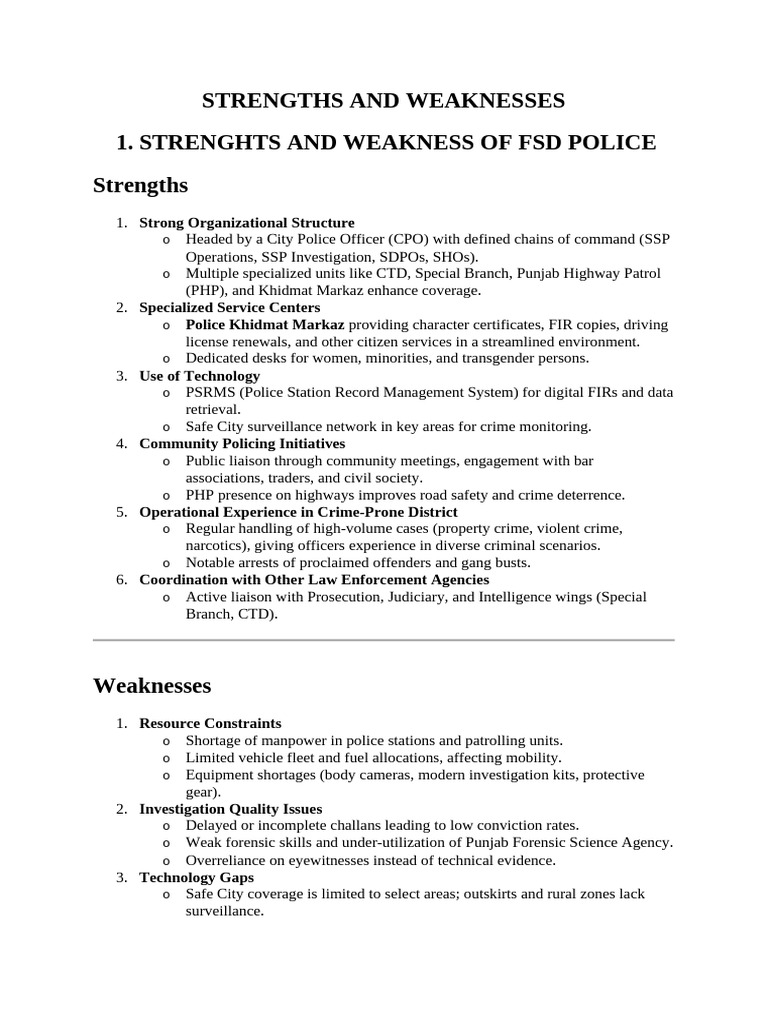 Strengths and Weaknesses | PDF | Police | Traffic