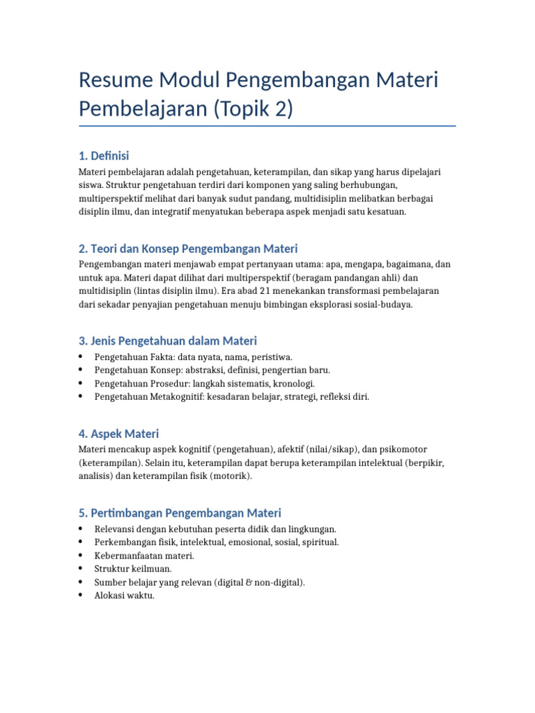 Resume Modul Pengembangan Materi | PDF